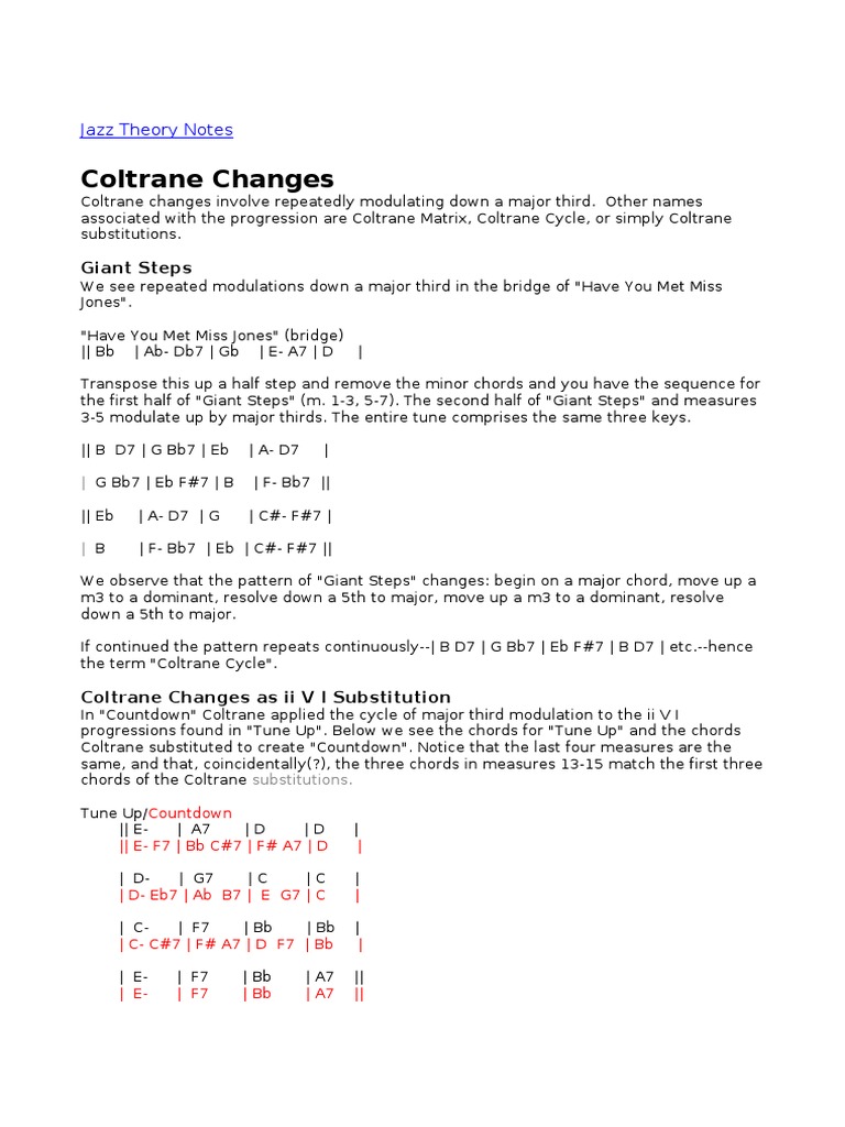 Coltrane Substituttion Changes | PDF | Music Theory | Musical Forms
