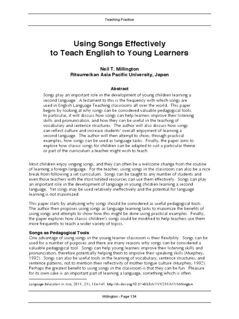Song in Teaching | PDF | English As A Second Or Foreign Language ...