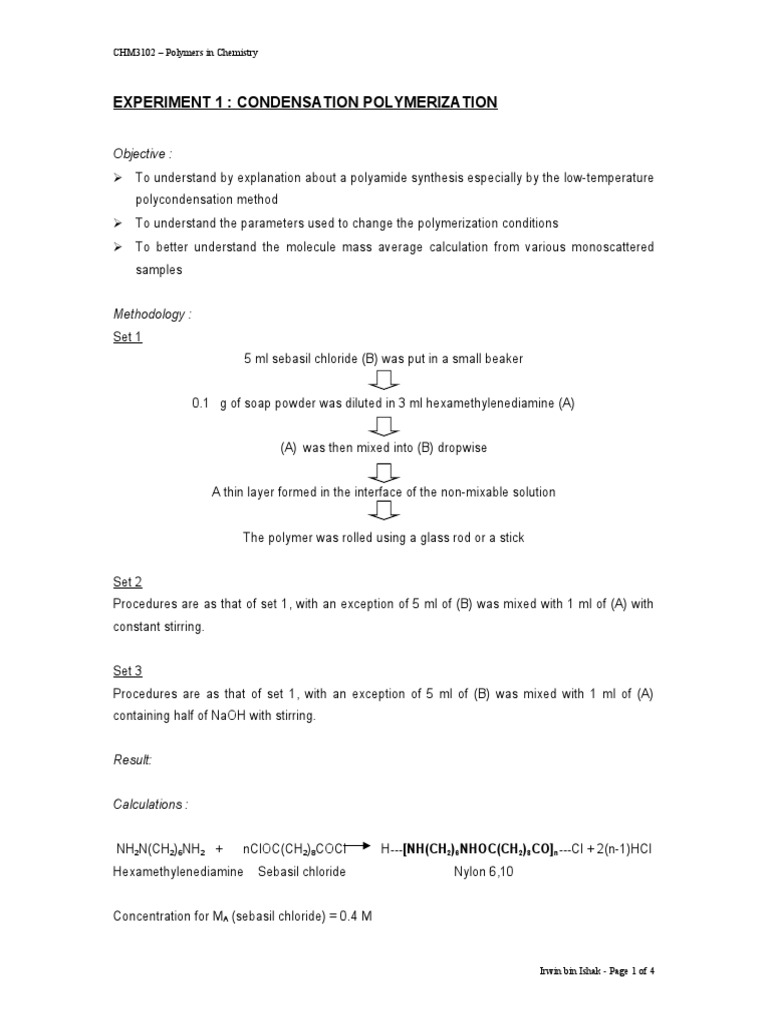 Understanding Polymer Synthesis through a Polyamide Condensation ...