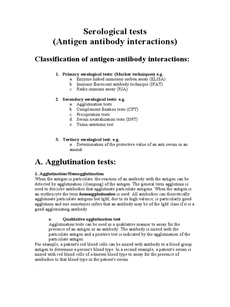 Serological Tests Antigen Antibody Interactions Pdf Elisa Antibody