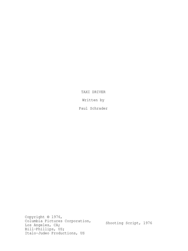 Taxi Driver (Script) by Paul Schrader | PDF | Taxicab | Cbs