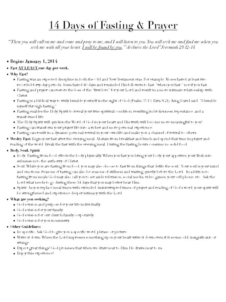RSUMC 14 Days of Prayer & Fasting | PDF | Fasting | Prayer