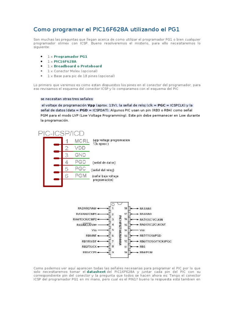Como Programar El PIC16F628A Utilizando El PG1 | PDF | Juegos y actividades | Informática