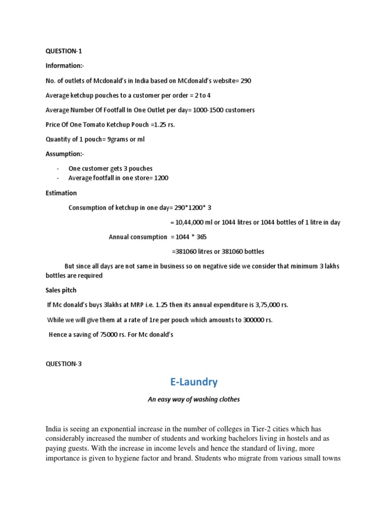 E-Laundry: Question-1 Information | PDF | Laundry | Economies