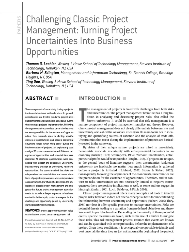 PROJECT MGT | PDF | Project Management | Uncertainty