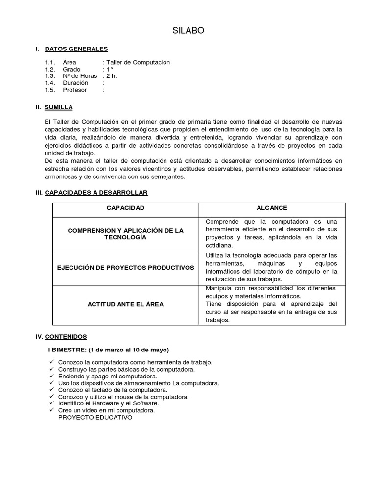 Ejemplo de Silabus | PDF | Aprendizaje | Hardware de la computadora