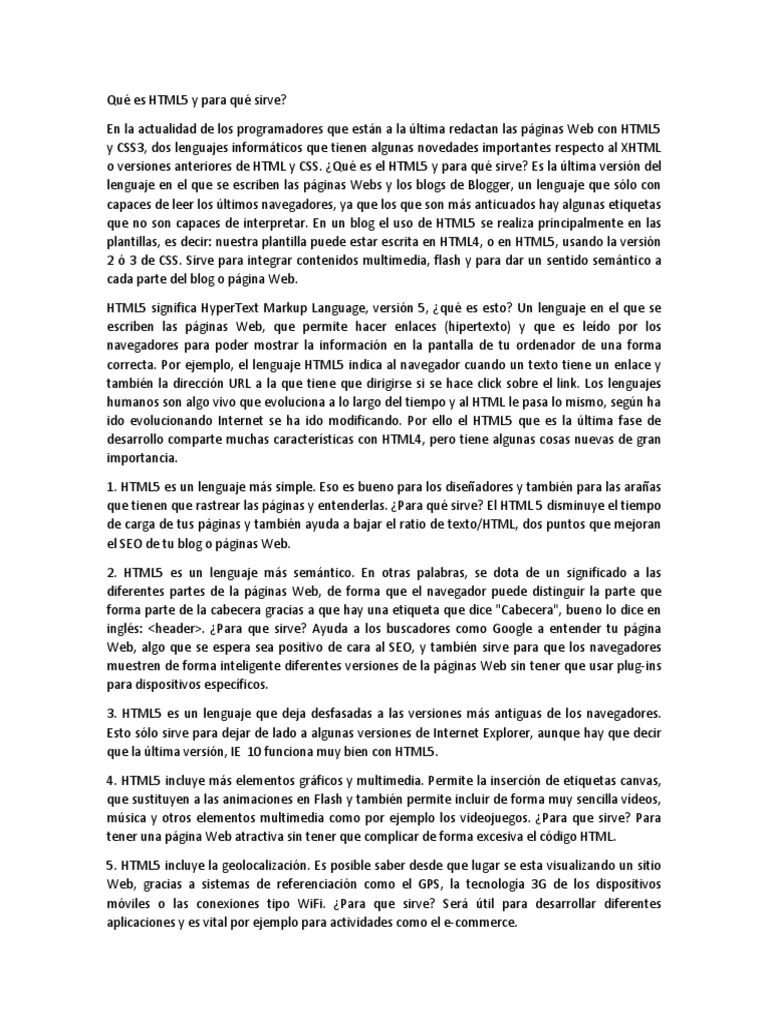 Qué Es HTML5 y para Qué Sirve | PDF | HTML | Script Java