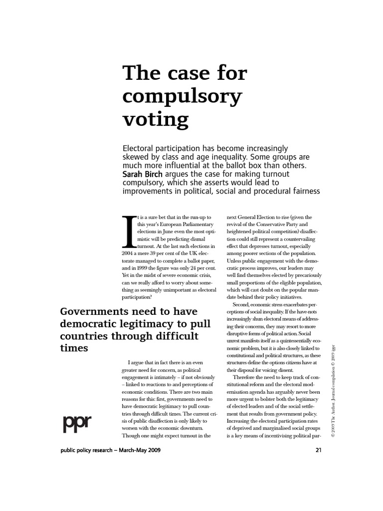 Birch - The Case For Compulsory Voting | PDF | Voter Turnout | Elections