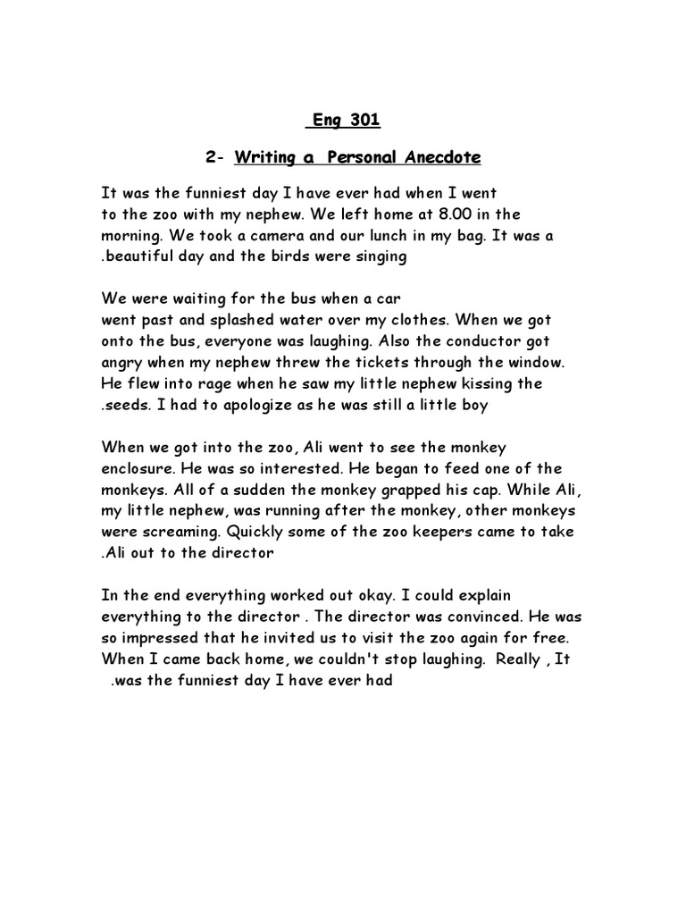 Eng 301- A Personal Anecdote