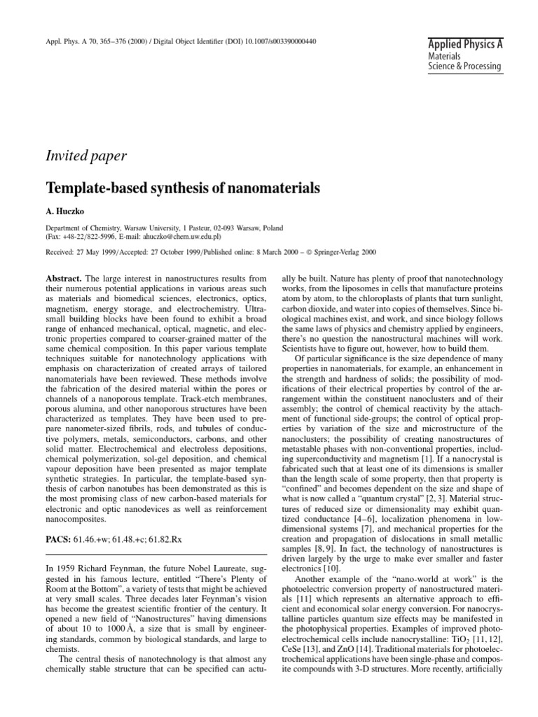 Template-Based Synthesis of Nanomaterials PDF | PDF | Carbon Nanotube ...