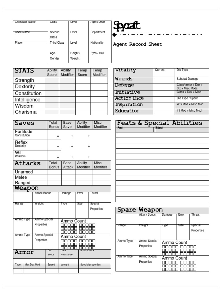 Spycraft Character Sheet | PDF | Leisure | Sports
