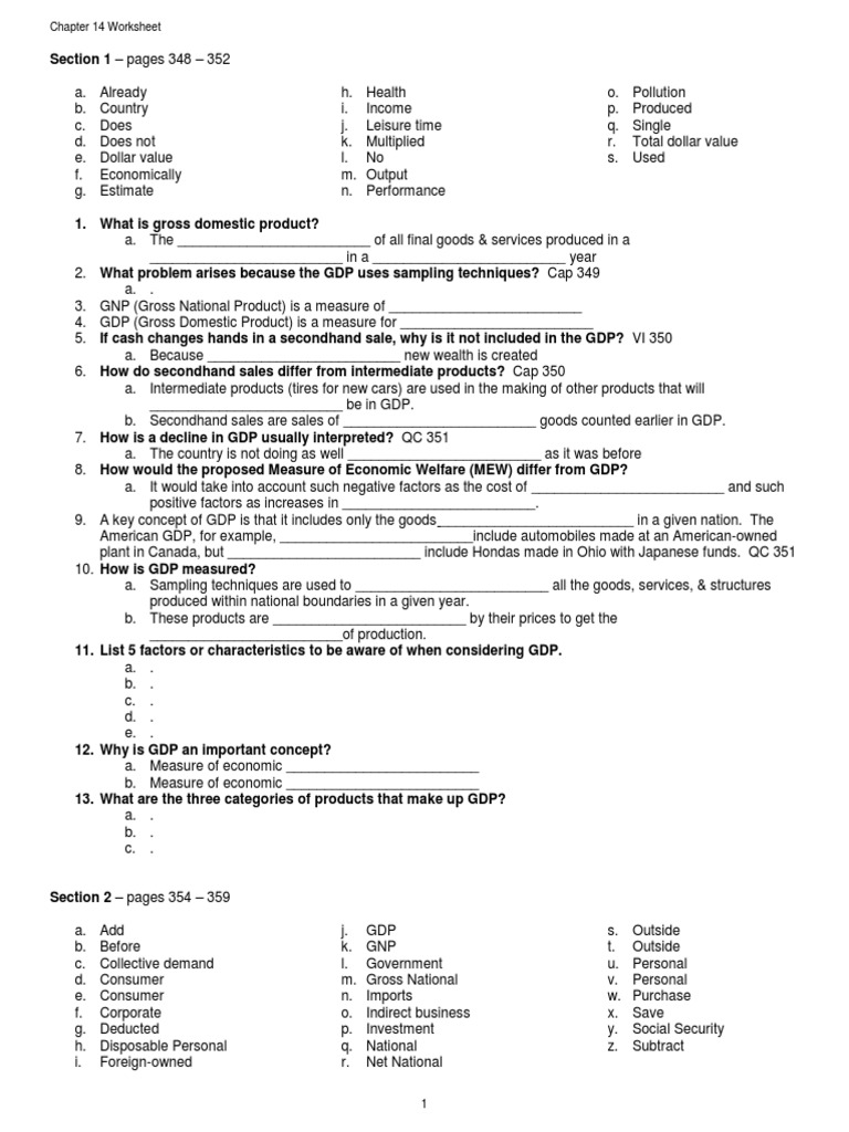 GDP and Economic Measures Worksheet | PDF | Index (Economics) | Gross ...