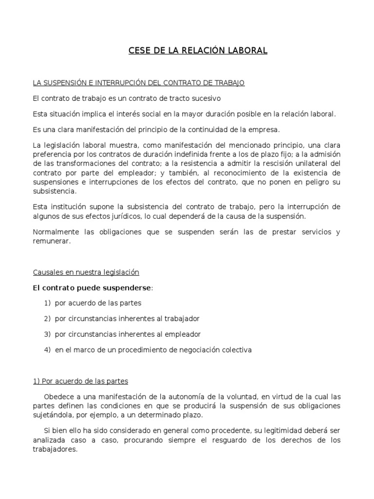 Cese de La Relación Laboral | PDF | Virtud | Derecho empresarial
