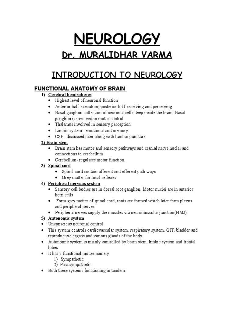 Neurology Overview and Investigations | PDF | Brainstem | Autonomic ...