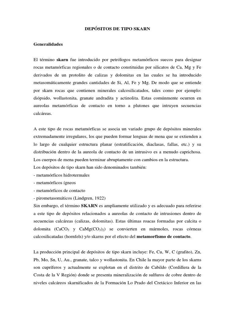 Depósitos de Tipo Skarn | PDF | Minerales | Roca (geología)