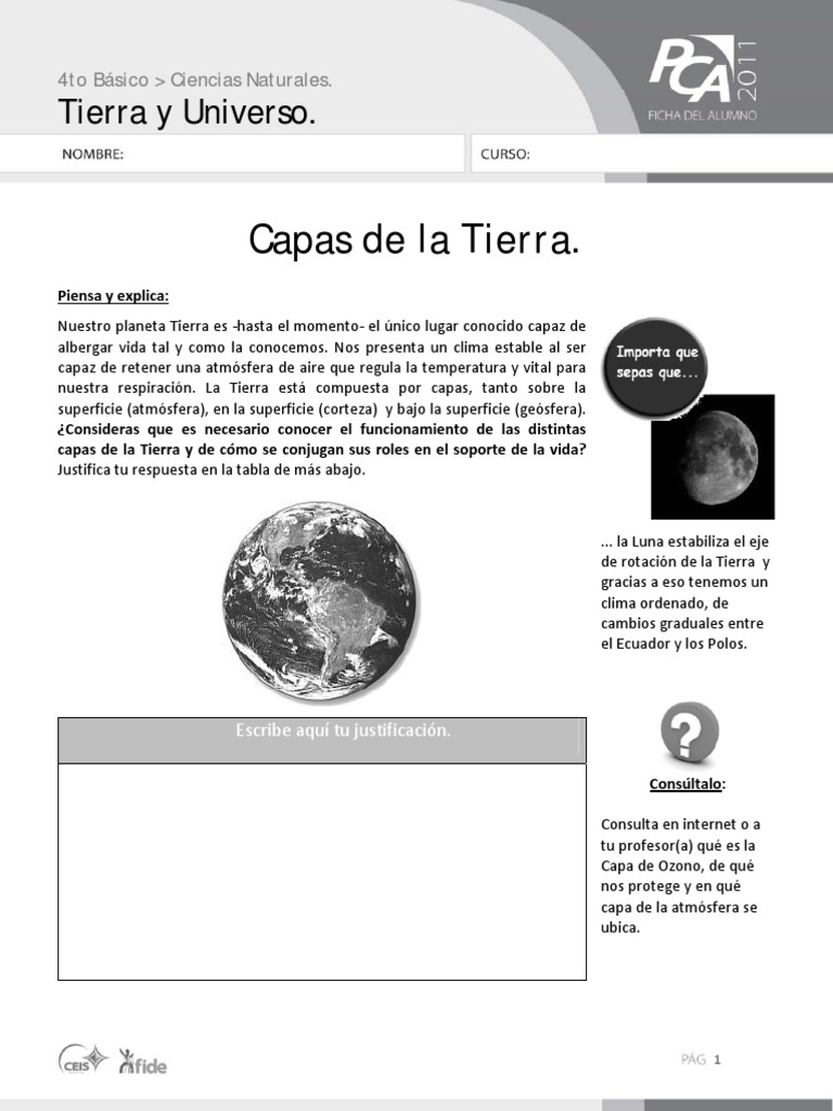 Ficha 12, Capas de La Tierra | PDF | Atmósfera | Estructura de la tierra