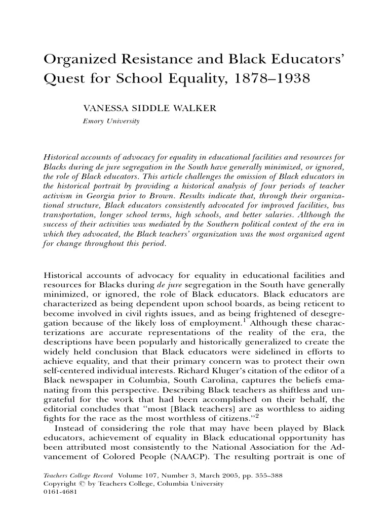 Organized Resistance and Black Educators Quest For School Eqality | PDF ...