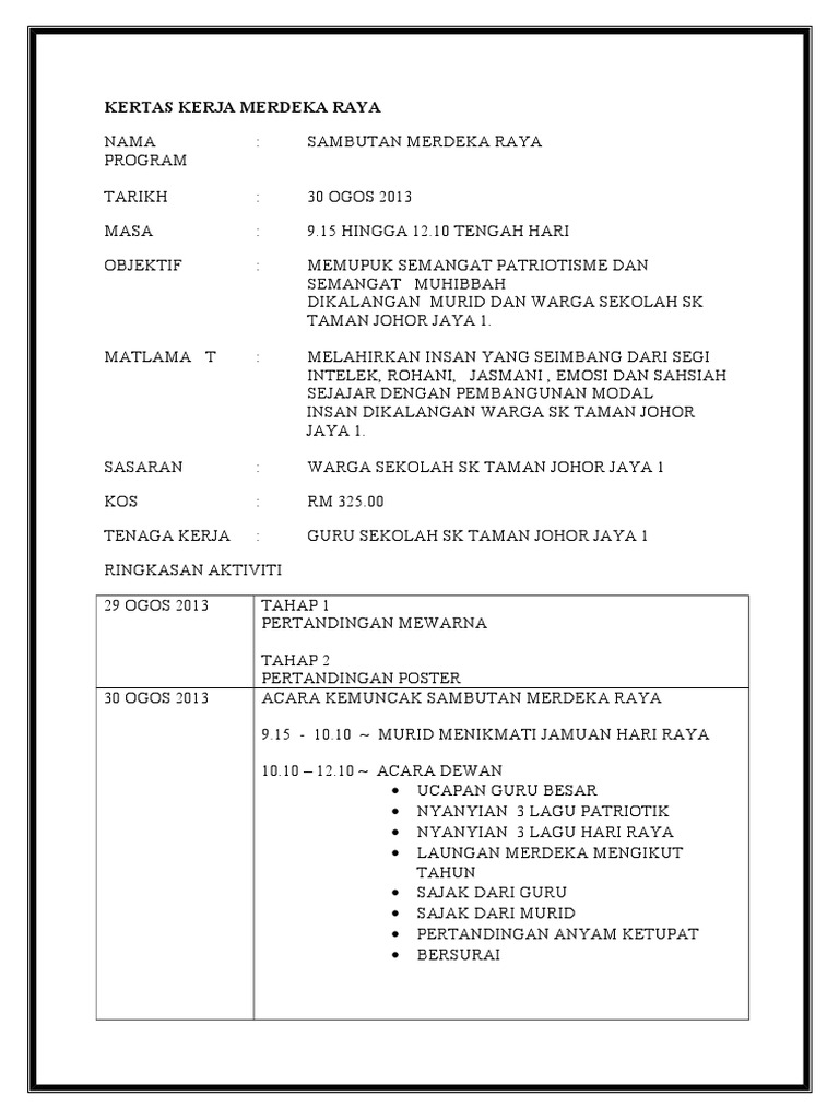 Contoh Kertas Kerja Program Merdeka - FinleyabbArroyo