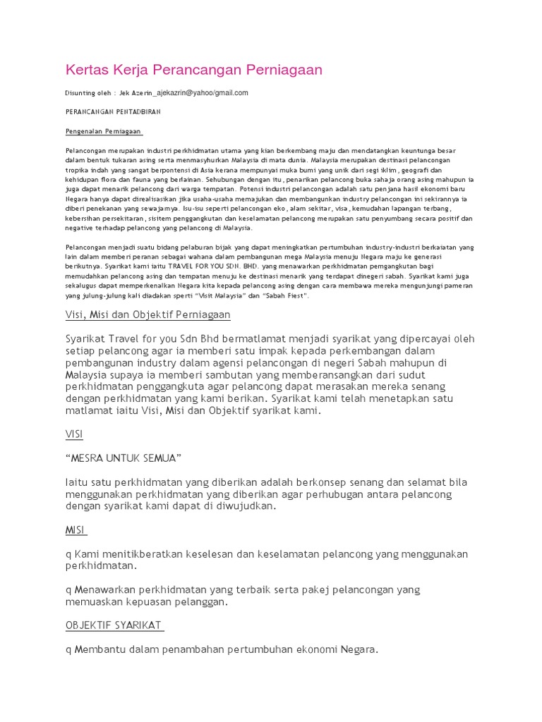 Kertas Kerja Perancangan Perniagaan | PDF