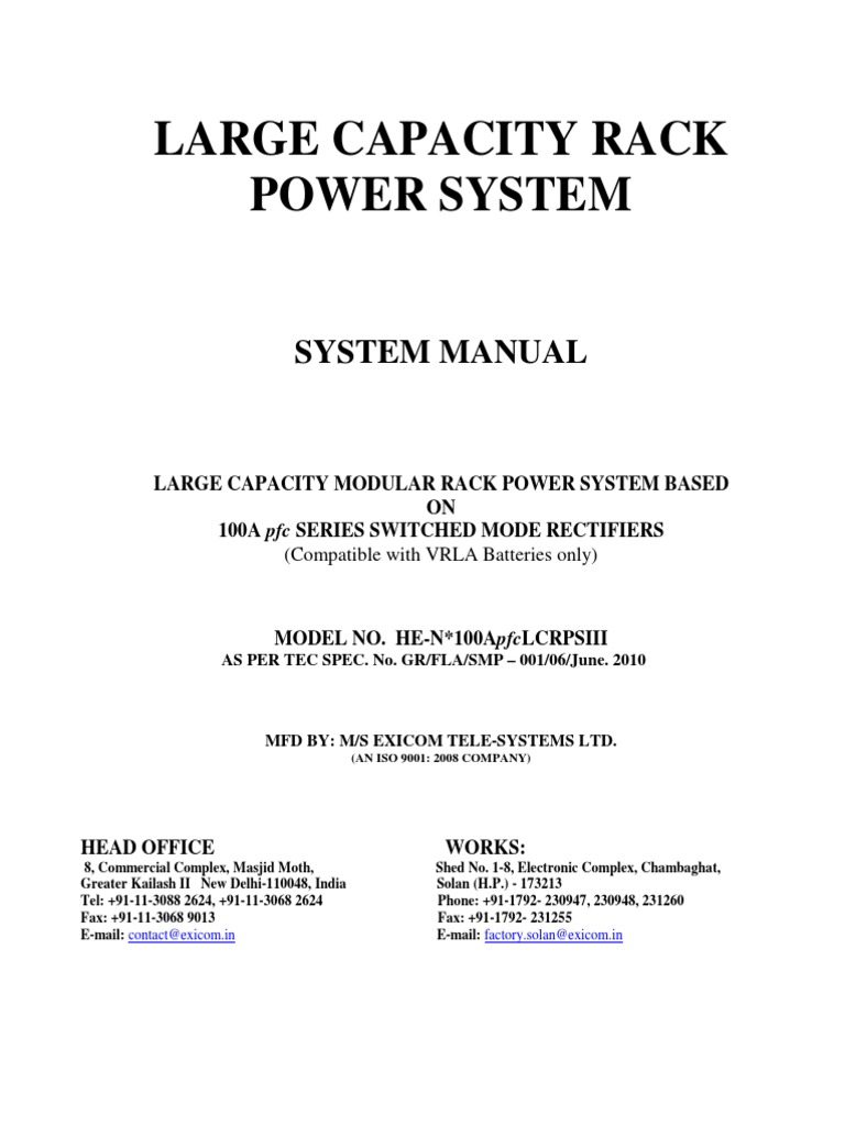 Modular Rack Power System Manual | PDF | Power Supply | Alternating Current