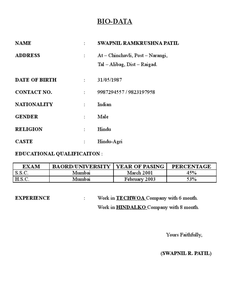 Bio Data | PDF