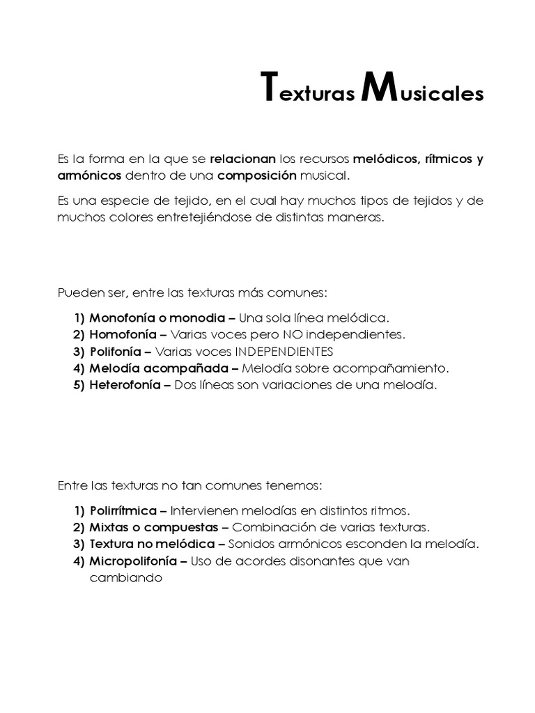 Texturas Musicales | PDF | Melodía | Música clásica