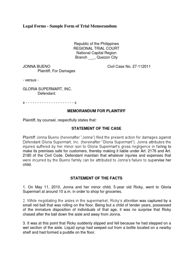 Legal or Trial Memorandum | PDF | Negligence | Reasonable Person