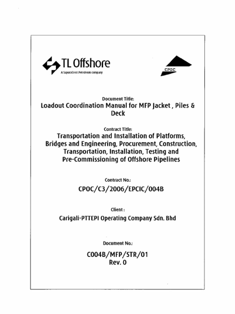 C004B-MFP-STR-01 Loadout Coordination Manual For MFP Jacket, Piles ...