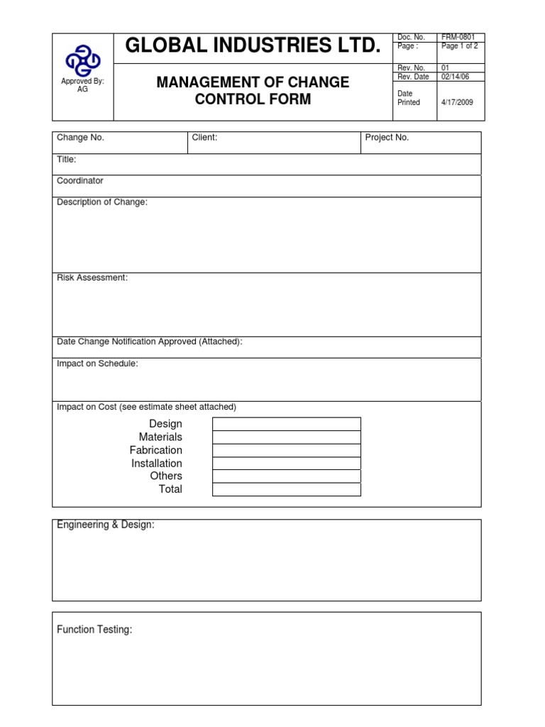 Management of Change Form | PDF