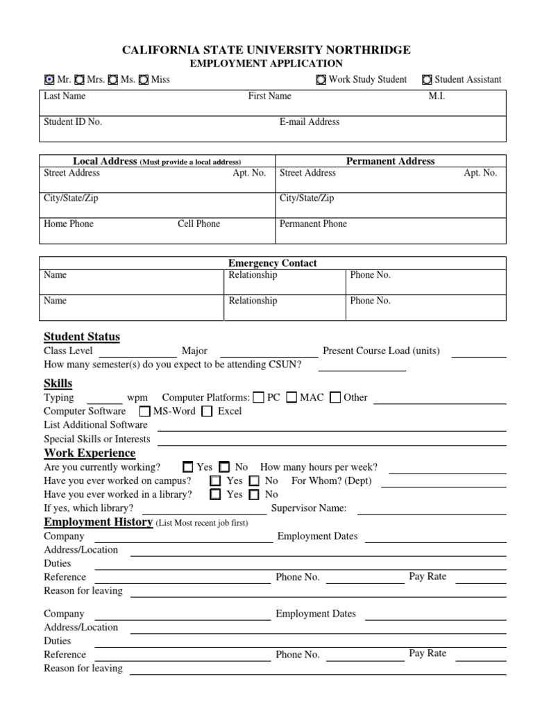 Student Employment Application | PDF