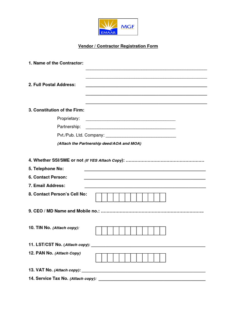 Emaar Contractor Registration Form | PDF | Business