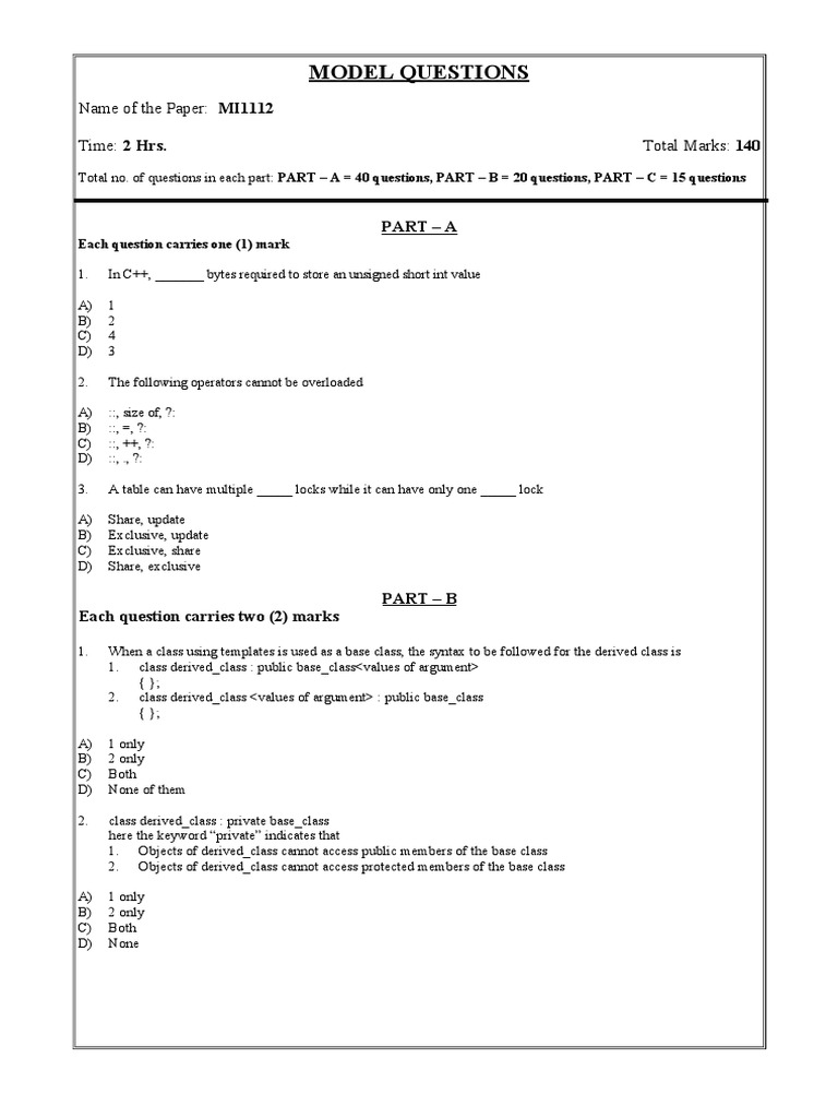 Model Questions: Part - A | PDF | Computing | Computing And Information ...