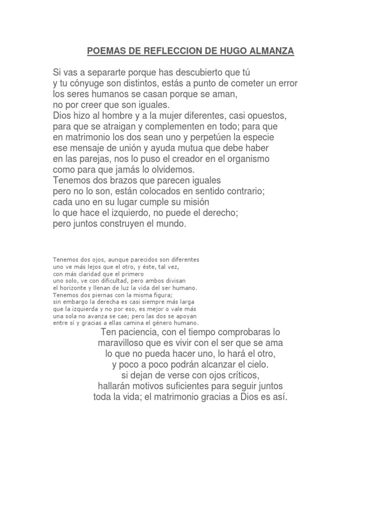 Poemas de Reflexión de Hugo Almanza | PDF | Amor | Vida