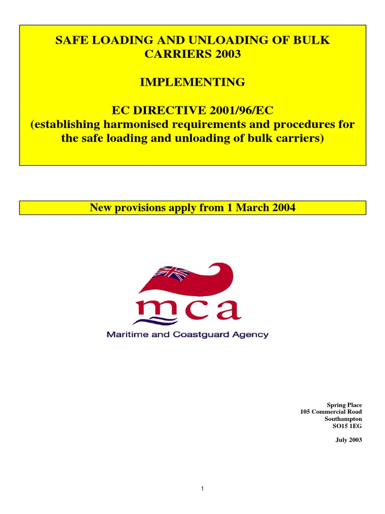 Bulk Cargo - Safe Loading and Unloading of Bulk Carriers 2003 - Uk Govt Regulations | PDF ...