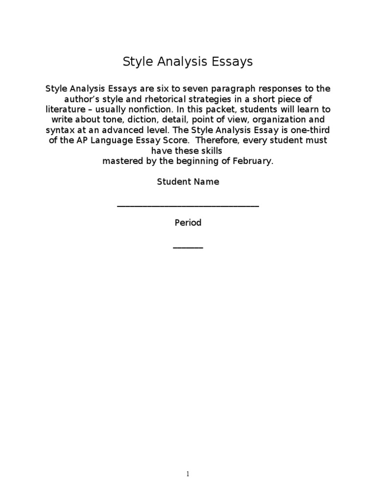 Style Analysis Packet Pdf Narration Paragraph 3669