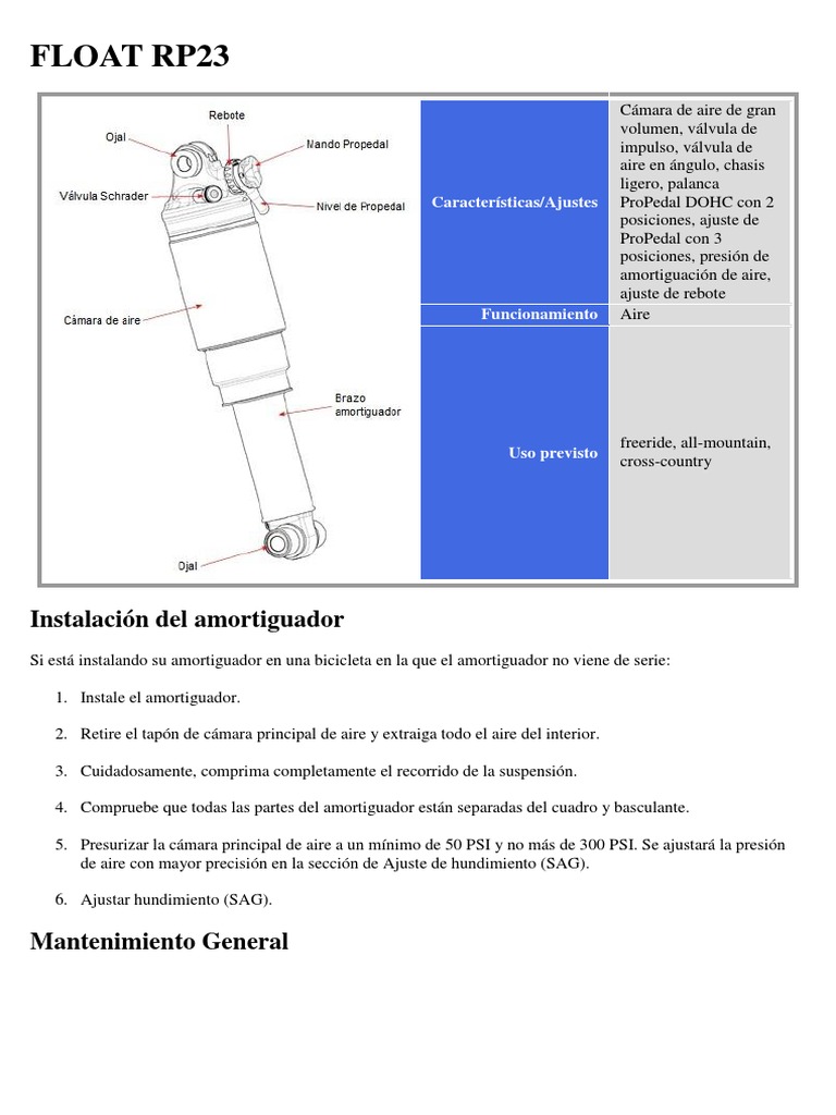 Fox FLOAT RP23 - Ajuste Amortiguador | PDF | Presión | Neumático