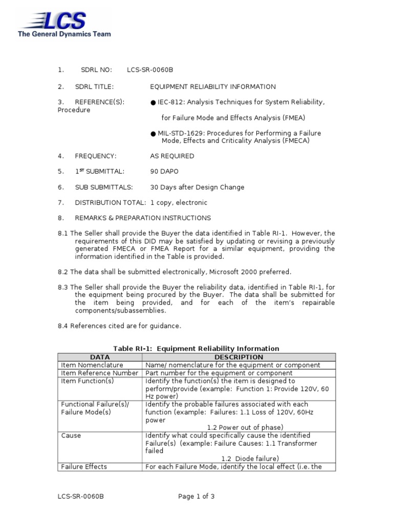 Reliability Data Requirements | PDF | Reliability Engineering | Systems Science