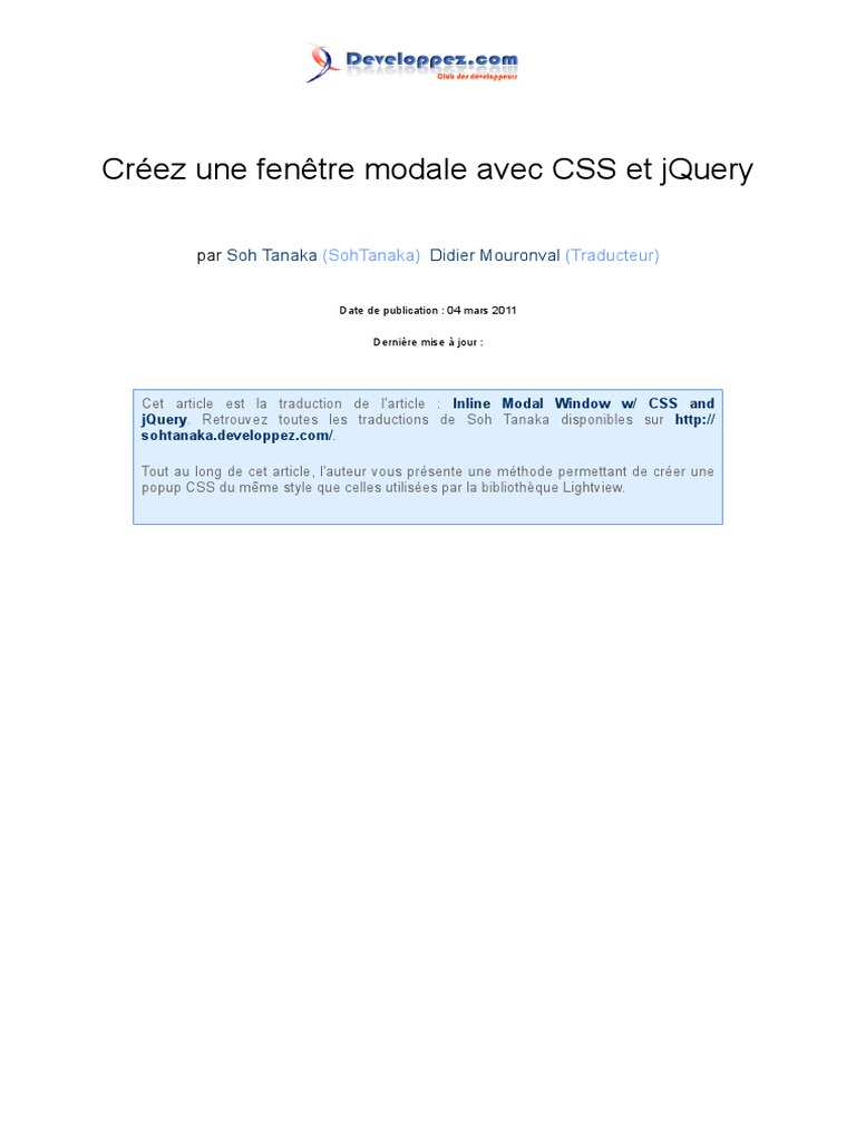 Fenêtre Modale Css Jquery Feuilles De Style En Cascade Html Free 30 Day Trial Scribd
