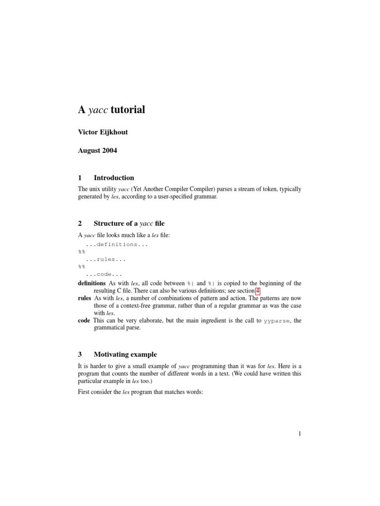 Yacc Guide for Unix Programmers | PDF | Parsing | Theoretical Computer ...