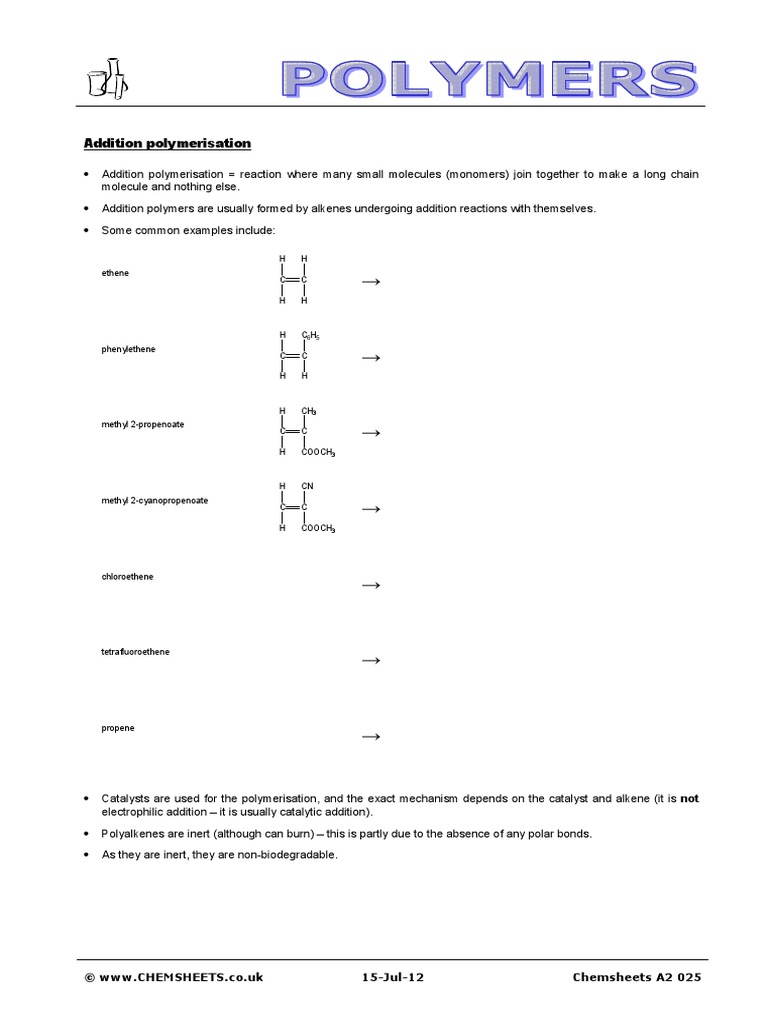 Chemsheets A2 025 (Polymers) | PDF | Polymerization | Polyester