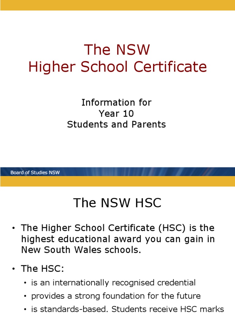 The NSW Higher School Certificate: Information For Year 10 Students and ...