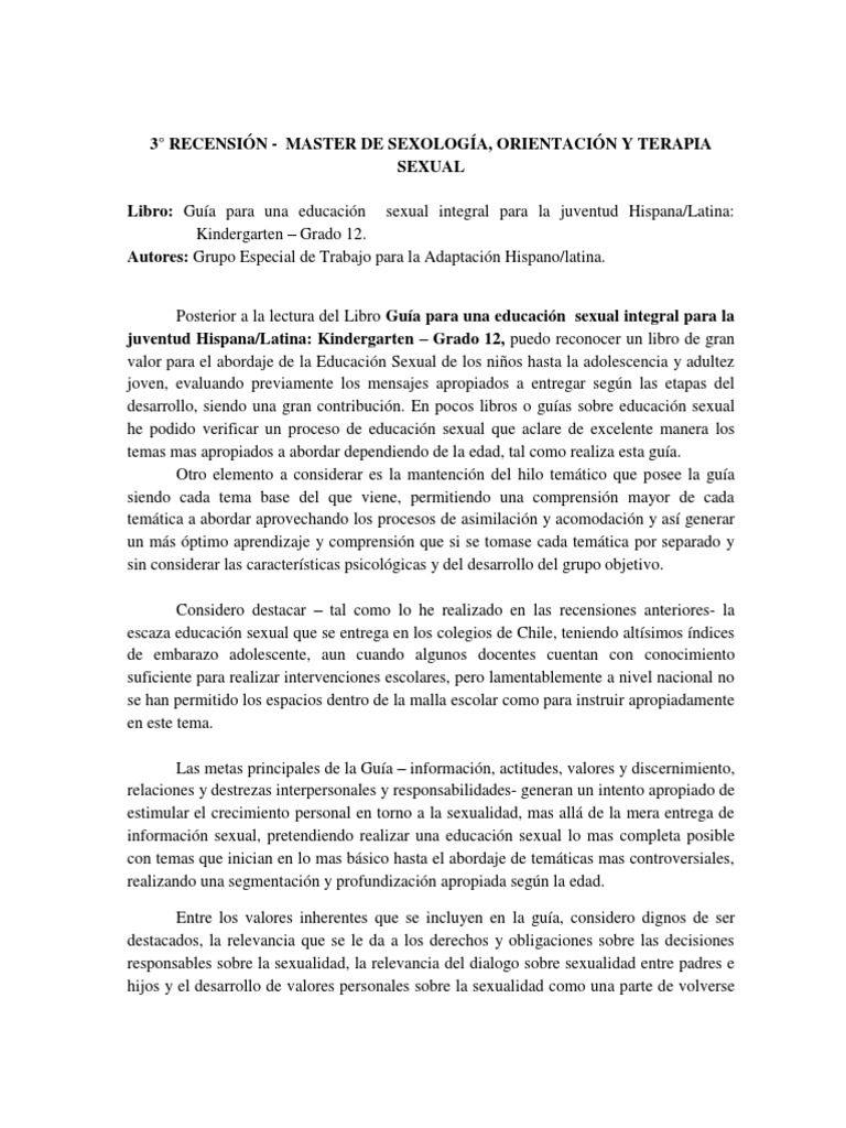 3° Recencion - Guia para Una Educacion Sexual Integral para La Juventud ...