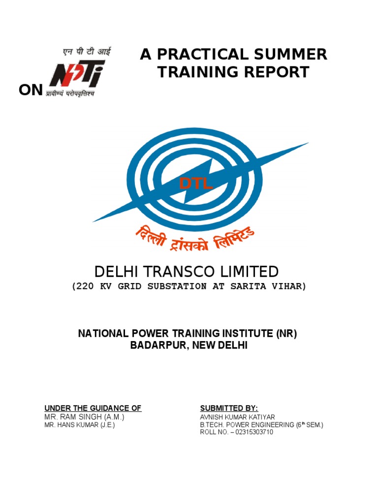 DTL Training Report Avnish Katiyar | PDF | Electrical Substation ...