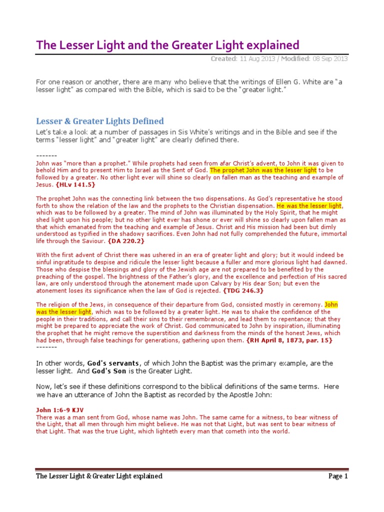 The Lesser Light and the Greater Light Explained | John The Baptist ...