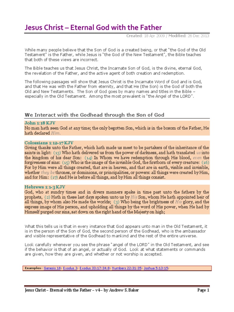 Jesus Christ - Eternal With The Father | PDF | God The Father | God In ...