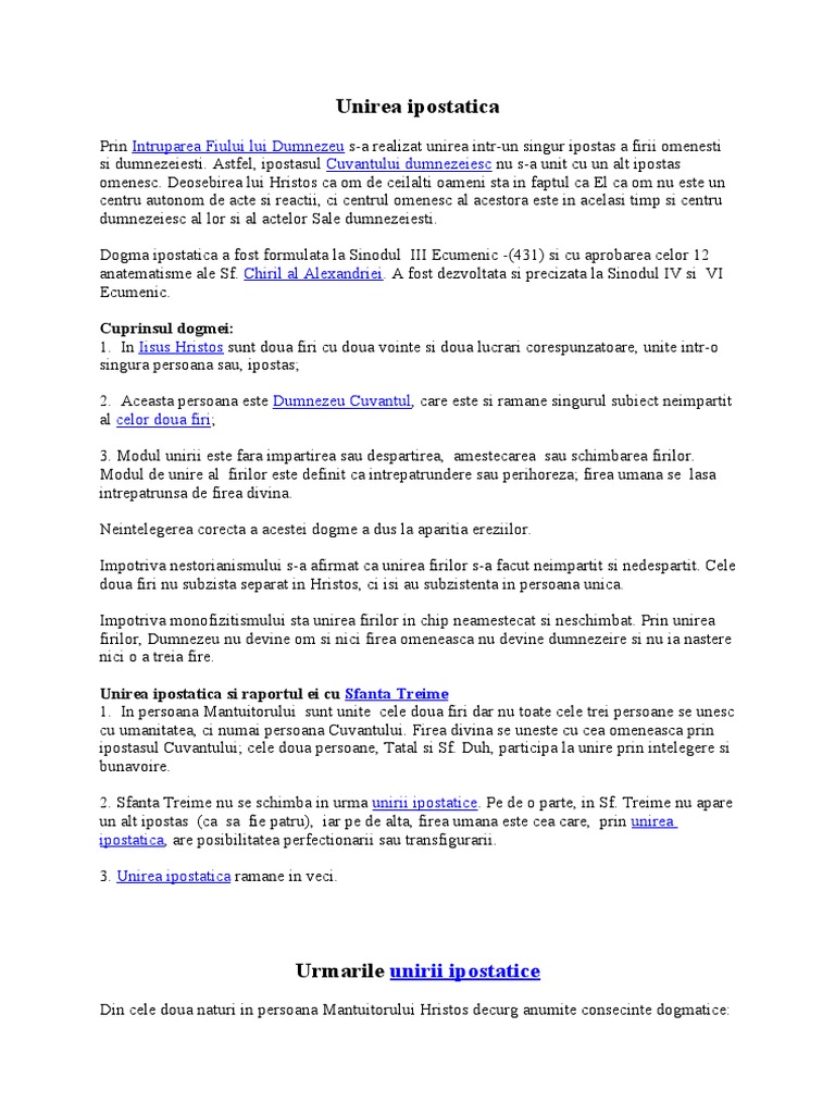 Unirea Ipostatica Si Urmarile Ei | PDF