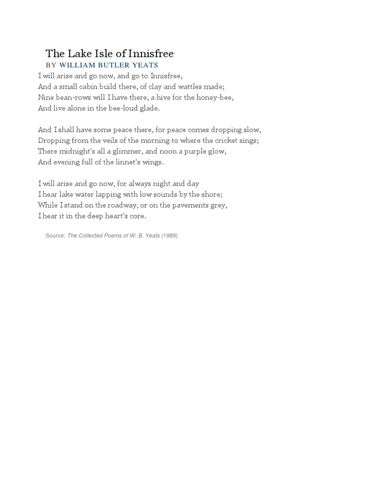 The Lake Isle of Innisfree | PDF | Poetry