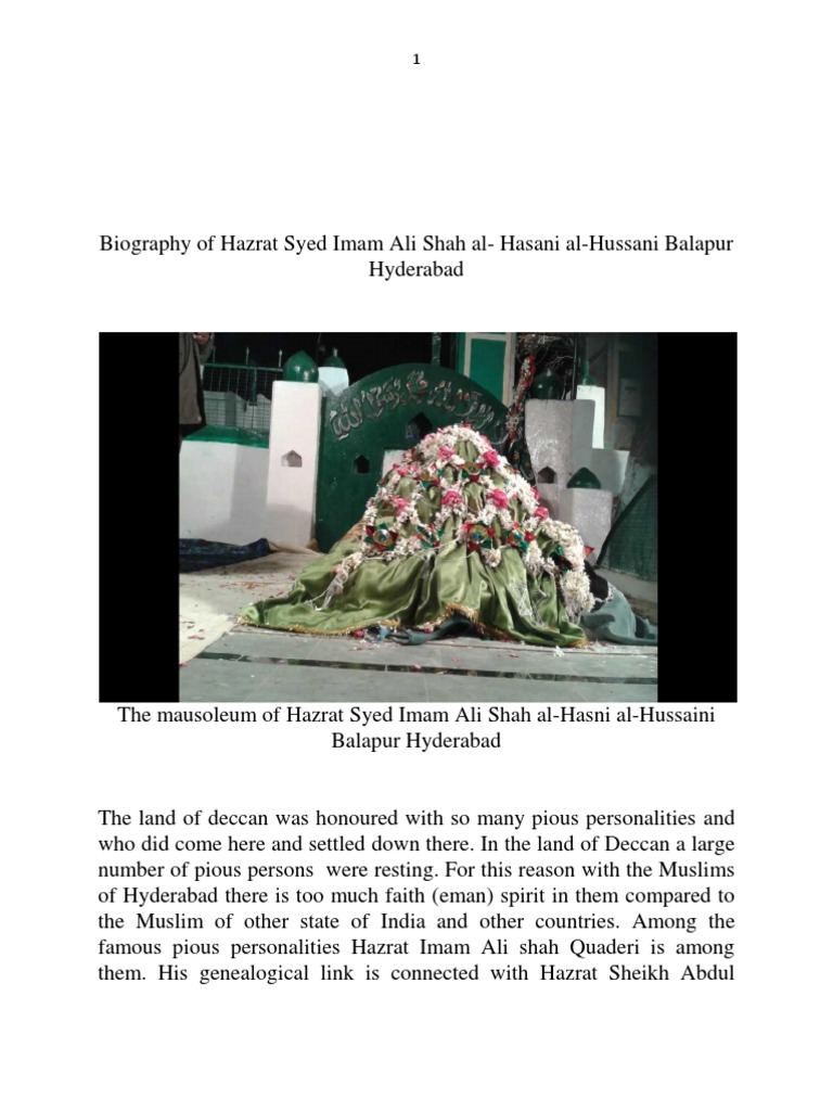 Hazrat Syed Imam Ali Shah Al-Hasani Al-Husaini | PDF | Ali | Sufism