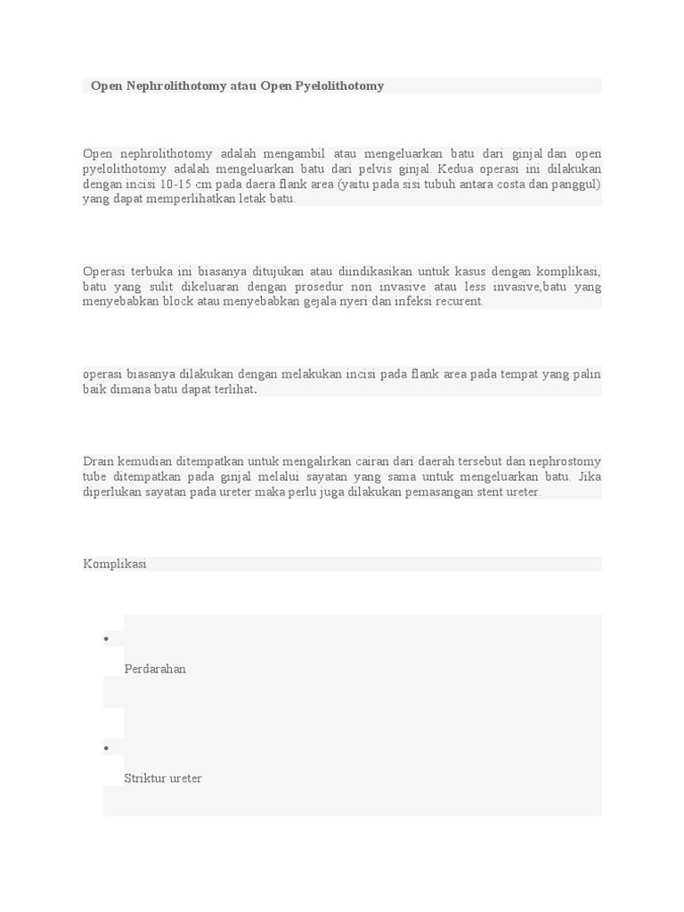 Open Nephrolithotomy Atau Open Pyelolithotomy | PDF
