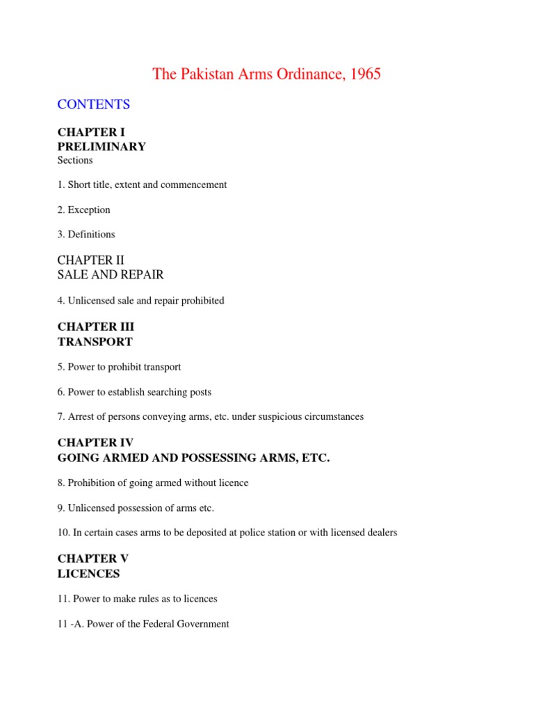 Pakistan Arms Ordinance 1965 Overview | PDF